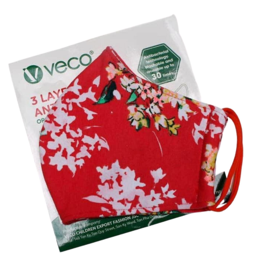 Washable Face Mask | 3 layer Antimicrobial cloth | Red Spring Flowers ...